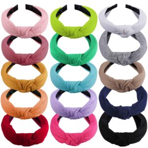 siquk 15 pieces top knot headband turban headbands with cross knot wide cloth knotted headbands for womem and girls