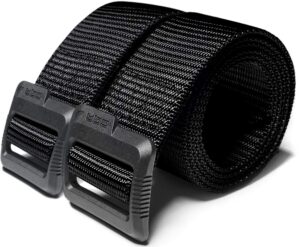 cqr tactical belt, military style heavy duty belt, webbing edc quick-release buckle, 2pack plastic flip tab black/black, large