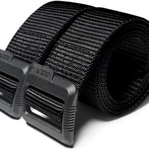 CQR Tactical Belt, Military Style Heavy Duty Belt, Webbing EDC Quick-Release Buckle, 2pack Plastic Flip Tab Black/Black, Large