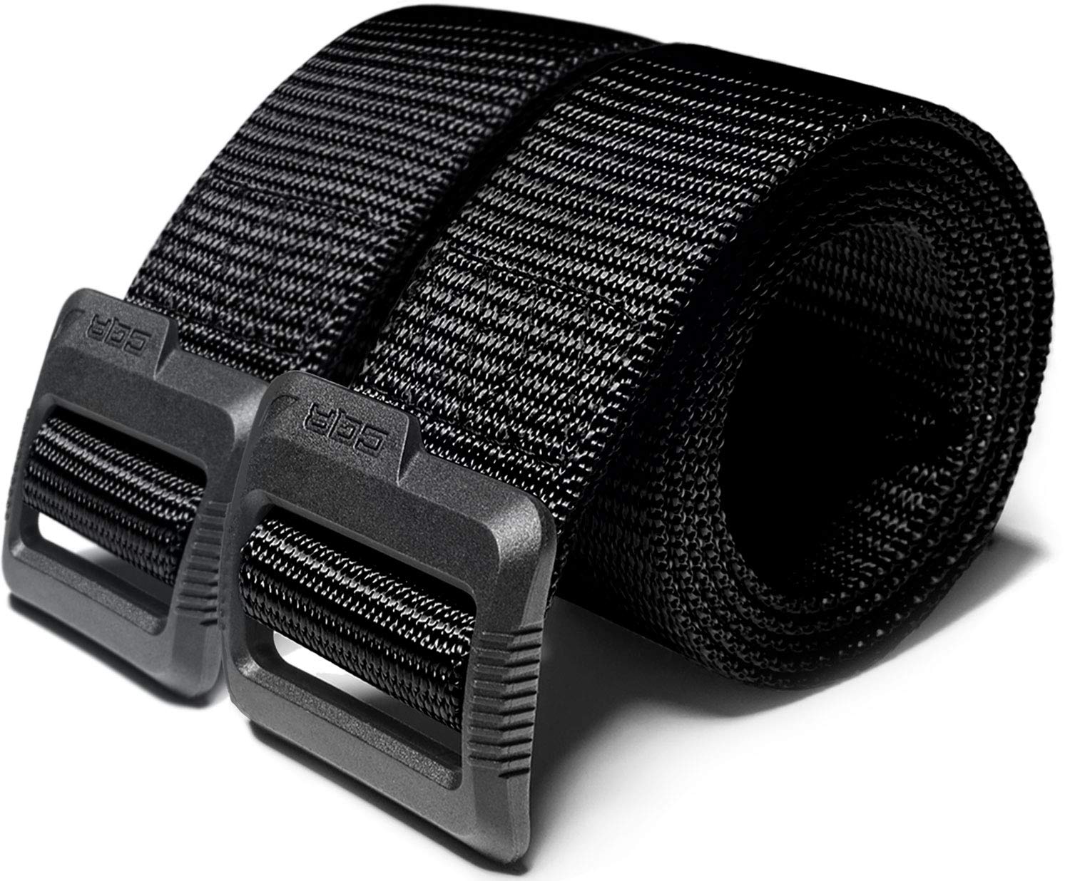 CQR Tactical Belt, Military Style Heavy Duty Belt, Webbing EDC Quick-Release Buckle, 2pack Plastic Flip Tab Black/Black, Large