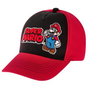 nintendo boys baseball cap, super mario adjustable kids hat for ages 4-7 red/black