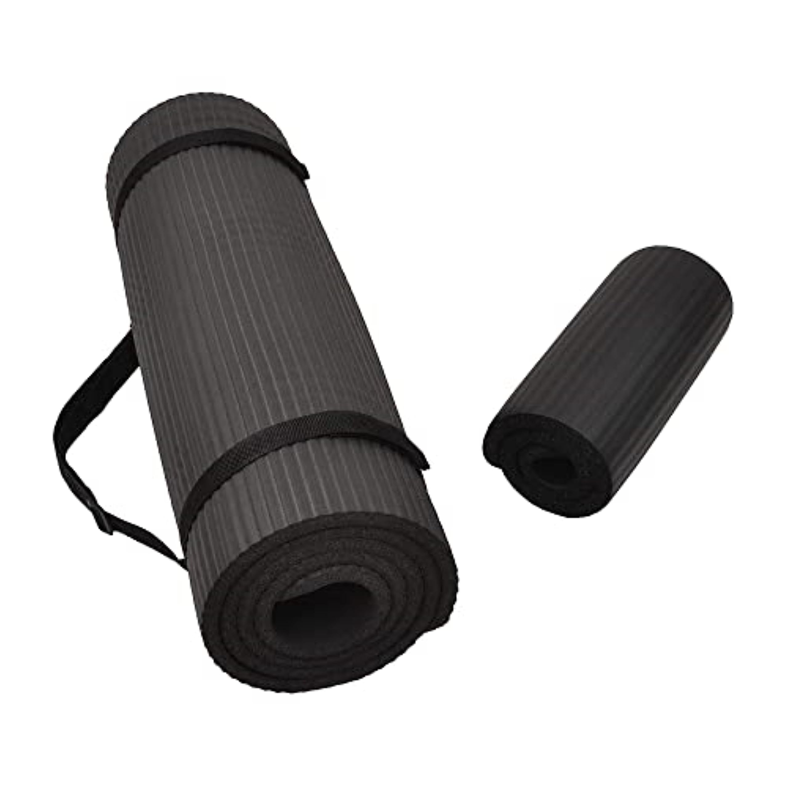 Signature Fitness All Purpose 1/2-Inch Extra Thick High Density Anti-Tear Exercise Yoga Mat and Knee Pad with Carrying Strap, Black