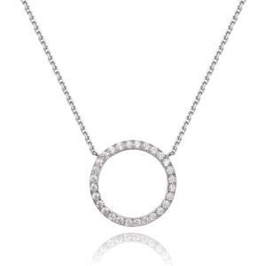 espere rhodium plated paved circle pendant sterling silver necklace for women