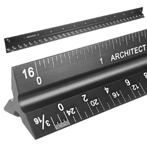 architectural scale ruler,12" aluminum architect triangular ruler engineers ruler,construction rulers for architects, blueprint,students, draftsmen and engineers by soraco(black)