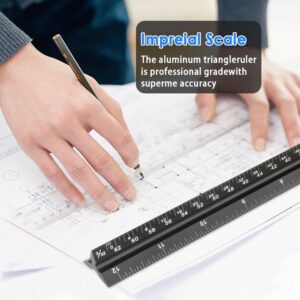 Architectural Scale Ruler,12" Aluminum Architect Triangular Ruler Engineers Ruler,Construction rulers for Architects, Blueprint,Students, Draftsmen and Engineers by Soraco(Black)