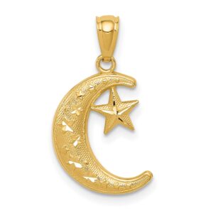 jewelry stores network 14k yellow gold polished and textured half moon and star pendant 23 mm x 12 mm