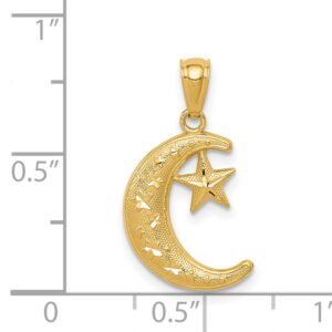 Jewelry Stores Network 14k Yellow Gold Polished And Textured Half Moon And Star Pendant 23 mm x 12 mm