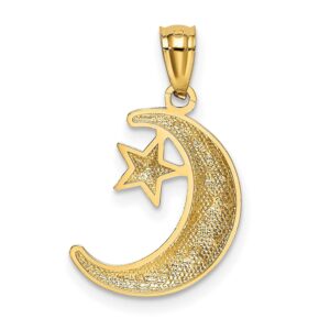 Jewelry Stores Network 14k Yellow Gold Polished And Textured Half Moon And Star Pendant 23 mm x 12 mm