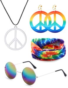 valijina hippie costume set sunglasses peace sign earrings tie dye headband bandana 60s or 70s hippie accessories