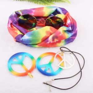 VALIJINA Hippie Costume Set Sunglasses Peace Sign Earrings Tie Dye Headband Bandana 60s or 70s Hippie Accessories