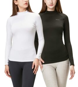 devops women's 2 pack thermal turtle long sleeve shirts compression baselayer tops (large, black/white)