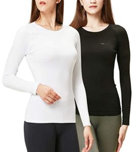 devops women's 2 pack thermal long sleeve shirts compression baselayer tops (medium, black/white)