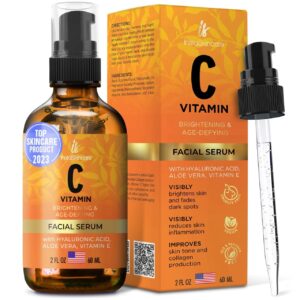 instaskincare vitamin c serum for face and eyes with hyaluronic acid and vitamin e - brightening serum, dark spots, eye area, wrinkles 2oz