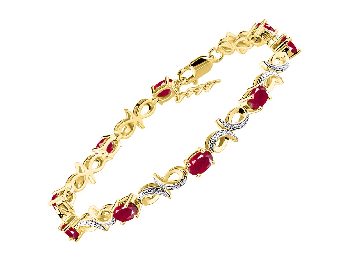 Rylos Bracelets for Women 925 Yellow Gold Plated Silver Infinity Tennis Bracelet Gemstone & Diamonds Adjustable to Fit 7"-8" Wrist, 9 Gorgeous 6X4MM Ruby Jewelry for Women Friendship Bracelets