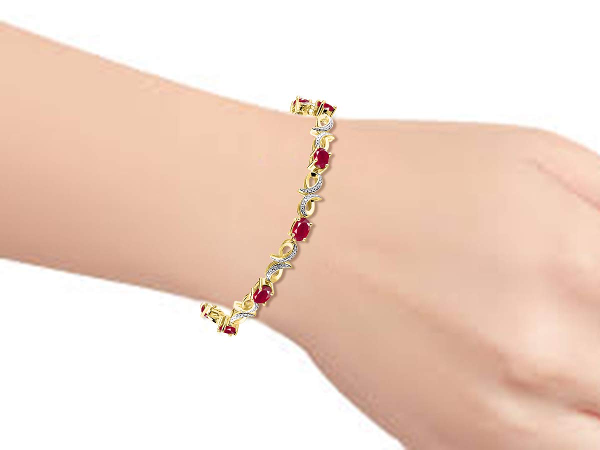 Rylos Bracelets for Women 925 Yellow Gold Plated Silver Infinity Tennis Bracelet Gemstone & Diamonds Adjustable to Fit 7"-8" Wrist, 9 Gorgeous 6X4MM Ruby Jewelry for Women Friendship Bracelets