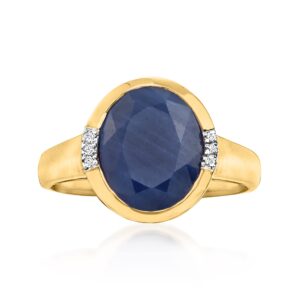 ross-simons 4.50 carat sapphire ring with diamond accents in 14kt yellow gold. size 9