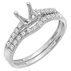 dazzlingrock collection 0.23 carat (ctw) round diamond semi mount bridal engagement ring set 1/4 ct, can be fit 0.75 to 1.00 ct. (5.8 mm to 6.5 mm) round center stone, 10k white gold, size 6.5