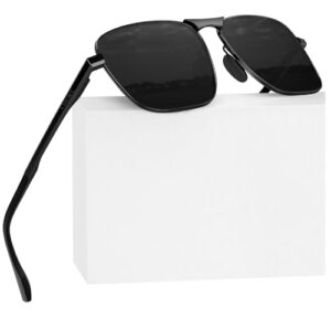 luenx men rectangular polarized sunglasses square retro shades - black lens black frame 59mm