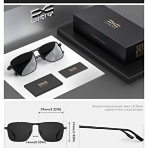 LUENX Men Rectangular Polarized Sunglasses Square Retro Shades - Black Lens Black Frame 59mm