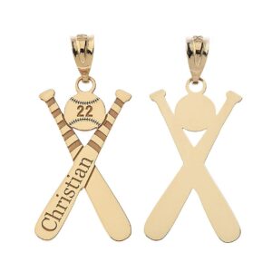 certified 10k yellow gold personalized baseball and baseball bat cross sports pendant with your name and number