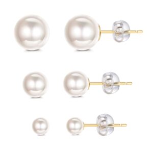 sllaiss 925 sterling silver austria pearl earrings 18k gold pink earrings sets stud earrings for women (3 pairs 4mm 6mm 8mm)