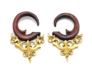 mystic metals body jewelry sono wood and brass combination spiral hangers style 1 (pw-327) plugs gauges - sold as a pair (00g (10mm))