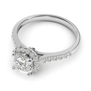 14k White Gold Classic Simulated Round Brilliant Cut Diamond Halo Engagement Ring with Side Stones (7)