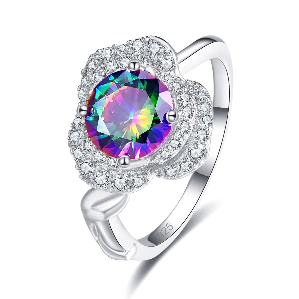 Narica Women's 925 Sterling Silver Filled Round Cut Rainbow Topaz Rings Size 10