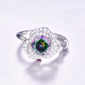 Narica Women's 925 Sterling Silver Filled Round Cut Rainbow Topaz Rings Size 10