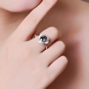 Narica Women's 925 Sterling Silver Filled Round Cut Rainbow Topaz Rings Size 10