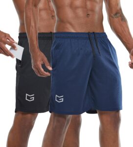 g gradual men's 7" workout running shorts quick dry lightweight gym shorts with zip pockets (2 pack: navy blue/black large)