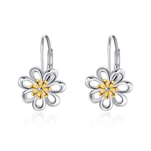 daisy earrings gifts for women sterling silver daisy flower leverback dangle hoop earrings jewelry christmas gifts for women teens