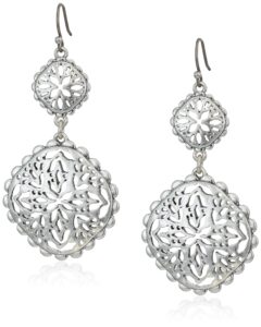 lucky brand women's silver openwork compass statement drop earrings, one size