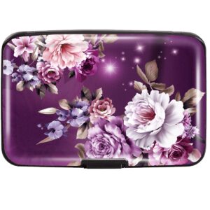 credit card holder for women,rfid blocking slim hard mini flowers card case id case travel wallet purple