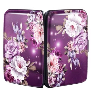 Credit Card Holder for Women,RFID Blocking Slim Hard Mini Flowers Card Case ID Case Travel Wallet Purple