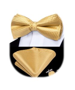 dubulle mens pre-tied bowtie and pocket square set paisley/striped/checks bowties for men,gold checks