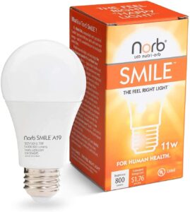 norbsmile full-spectrum “sunlike” premium a19 led light bulb. boosts energy, mood & performance. supports circadian rhythm. near-perfect color rendering. patented technology us based (1-pack)