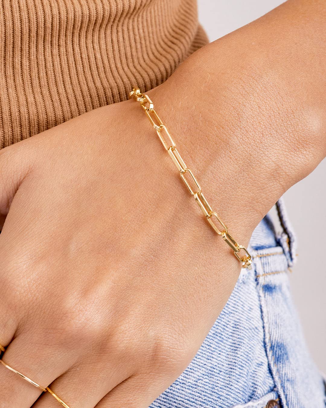 gorjana Women's Parker Paperclip Link Chain Bracelet, 18k Gold Plated, Signature Clasp, Adjustable Minimalist Stacking Layered