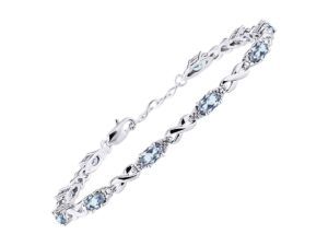 rylos bracelets for women 925 sterling silver xo hugs & kisses tennis bracelet gemstone & genuine diamonds adjustable to fit 7"-8" wrist, 10-6x4mm aquamarine jewelry for women friendship bracelets