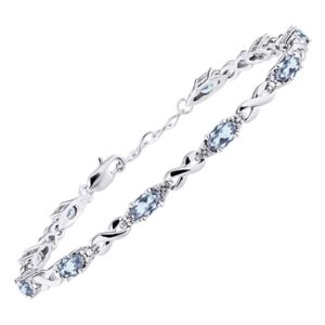 Rylos Bracelets for Women 925 Sterling Silver XO Hugs & Kisses Tennis Bracelet Gemstone & Genuine Diamonds Adjustable to Fit 7"-8" Wrist, 10-6X4MM Aquamarine Jewelry for Women Friendship Bracelets