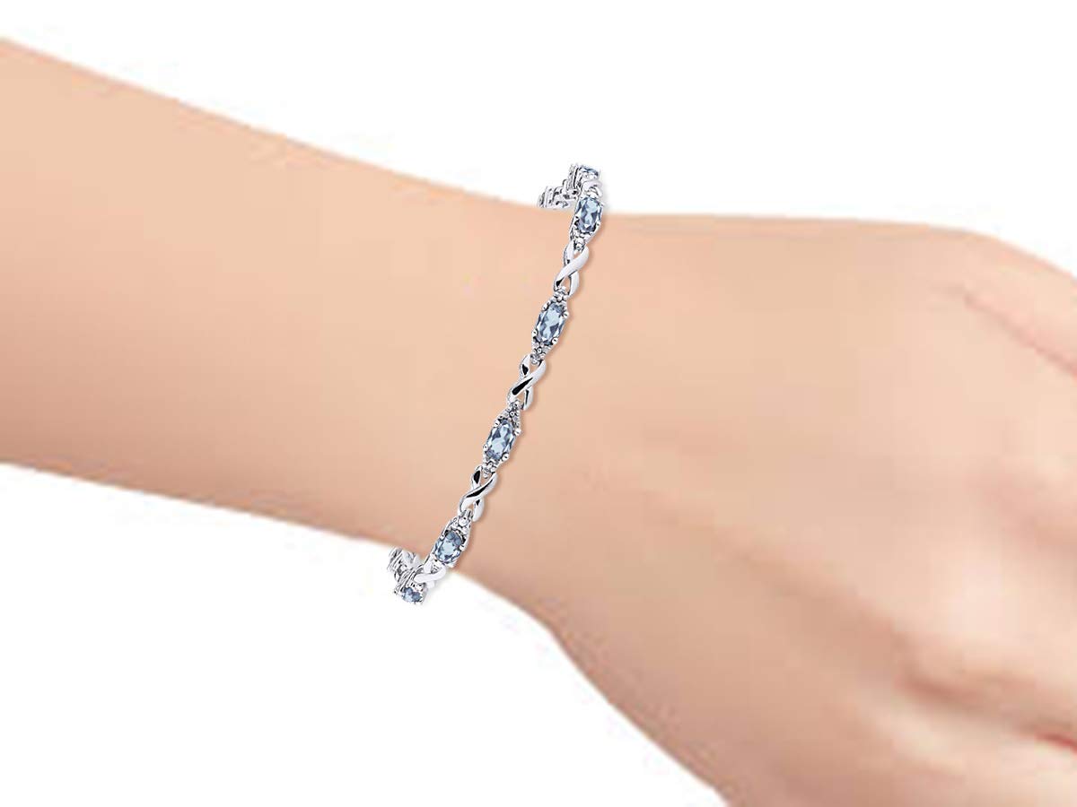 Rylos Bracelets for Women 925 Sterling Silver XO Hugs & Kisses Tennis Bracelet Gemstone & Genuine Diamonds Adjustable to Fit 7"-8" Wrist, 10-6X4MM Aquamarine Jewelry for Women Friendship Bracelets