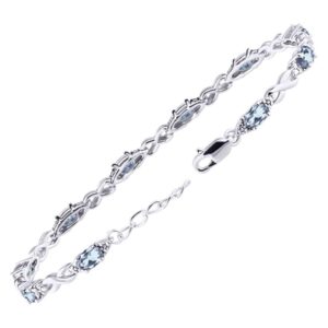 Rylos Bracelets for Women 925 Sterling Silver XO Hugs & Kisses Tennis Bracelet Gemstone & Genuine Diamonds Adjustable to Fit 7"-8" Wrist, 10-6X4MM Aquamarine Jewelry for Women Friendship Bracelets