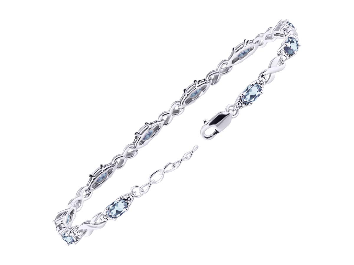 Rylos Bracelets for Women 925 Sterling Silver XO Hugs & Kisses Tennis Bracelet Gemstone & Genuine Diamonds Adjustable to Fit 7"-8" Wrist, 10-6X4MM Aquamarine Jewelry for Women Friendship Bracelets