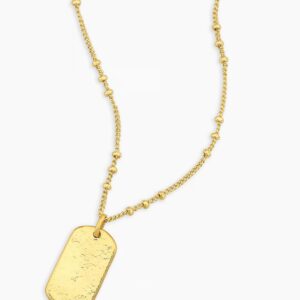 gorjana Women's Griffin Dog Tag Charm Hammered Pendant Necklace, 18K Gold Plated, 19 inch Chain