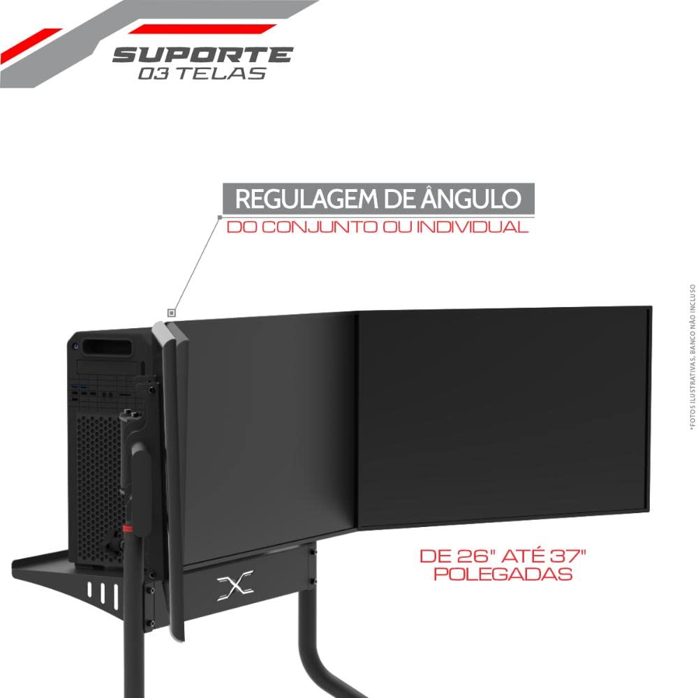 Extreme Sim Racing Triple Screen Tv Stand Add-on Upgrade With Back Tray - Fits almost all Sim Racing Rigs in the Market - Suitable for TV sizes up to 3 x 37"