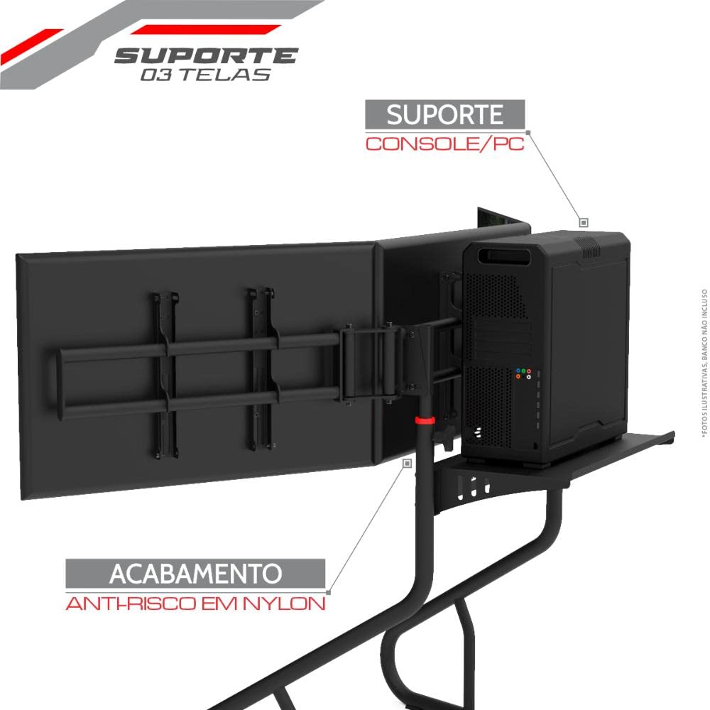 Extreme Sim Racing Triple Screen Tv Stand Add-on Upgrade With Back Tray - Fits almost all Sim Racing Rigs in the Market - Suitable for TV sizes up to 3 x 37"