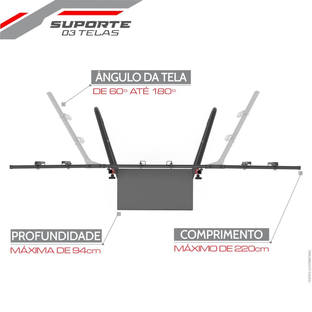 Extreme Sim Racing Triple Screen Tv Stand Add-on Upgrade With Back Tray - Fits almost all Sim Racing Rigs in the Market - Suitable for TV sizes up to 3 x 37"