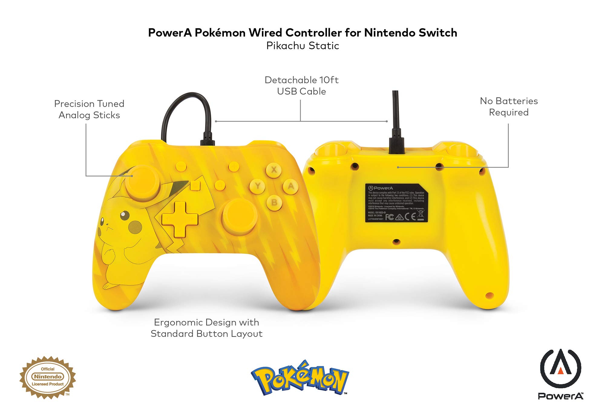 PowerA Wired Controller for Nintendo Switch - Pokémon: Pikachu Static, Gamepad, Game controller, Wired controller, Officially licensed