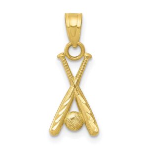 jewelry stores network accented baseball bats and ball pendant in real 10k yellow gold 12x8mm