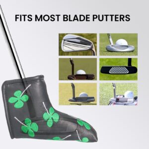 Golf Putter Head Covers Blade Club Headcover PU Leather Protector Cover Black White Fits All Putters for Men Women (Black Leaves)